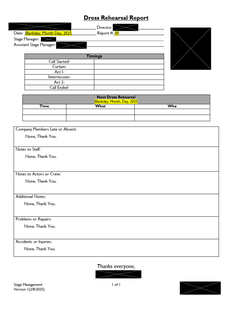 Dress Rehearsal Report Template | PDF