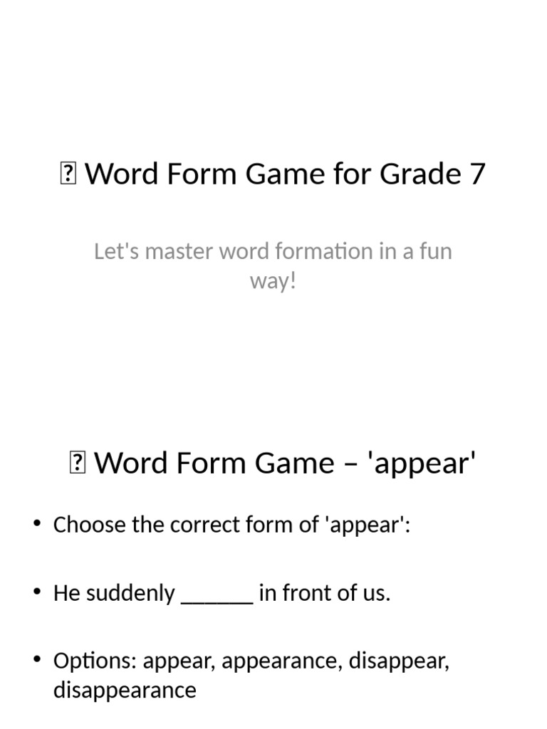 WordForm Game Grade7 With Exercises | PDF | Invention | Science