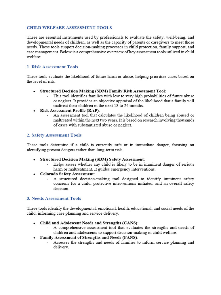 Child Welfare Assessment Tools Overview | PDF | Child Neglect | Child Abuse