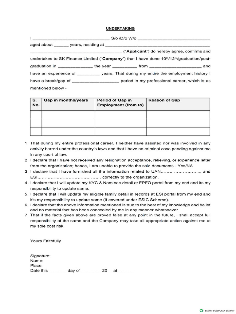 Undertaking Employee (English) June-24 | PDF