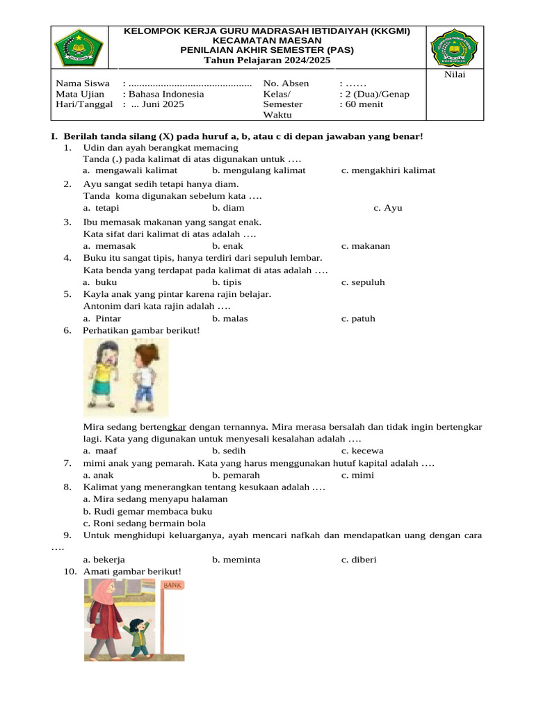 Soal Ujian Bahasa Indonesia Kelas 2 SD | PDF