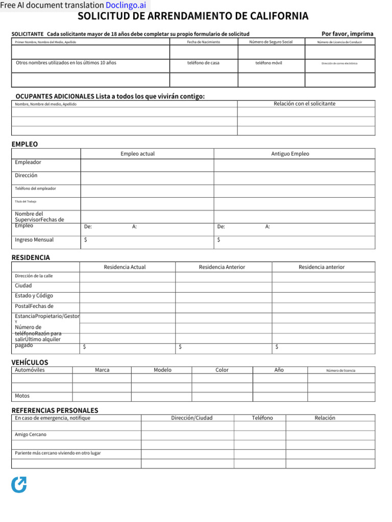 California Rental Application Esb Doclingo.ai | PDF | Apartamento