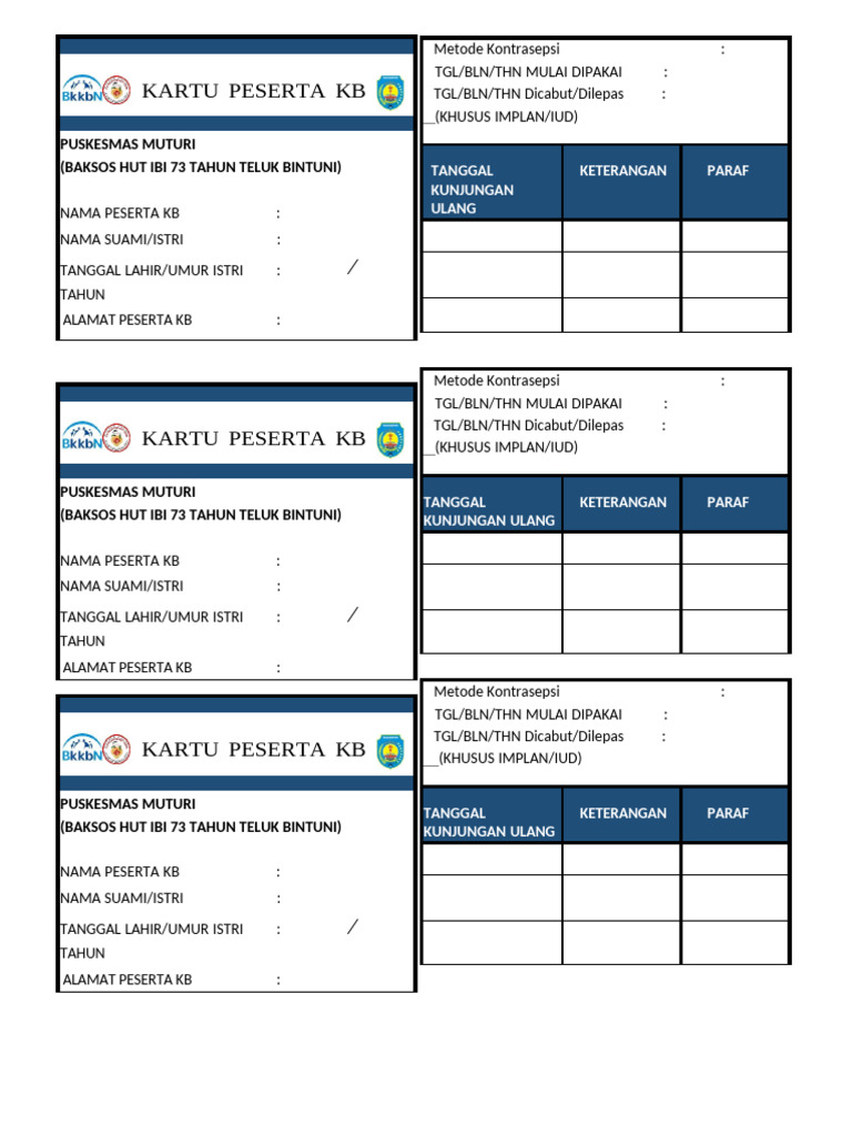 Kartu Peserta KB | PDF