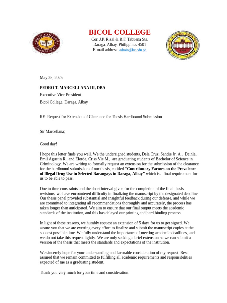 Thesis Submission Extension Request | PDF