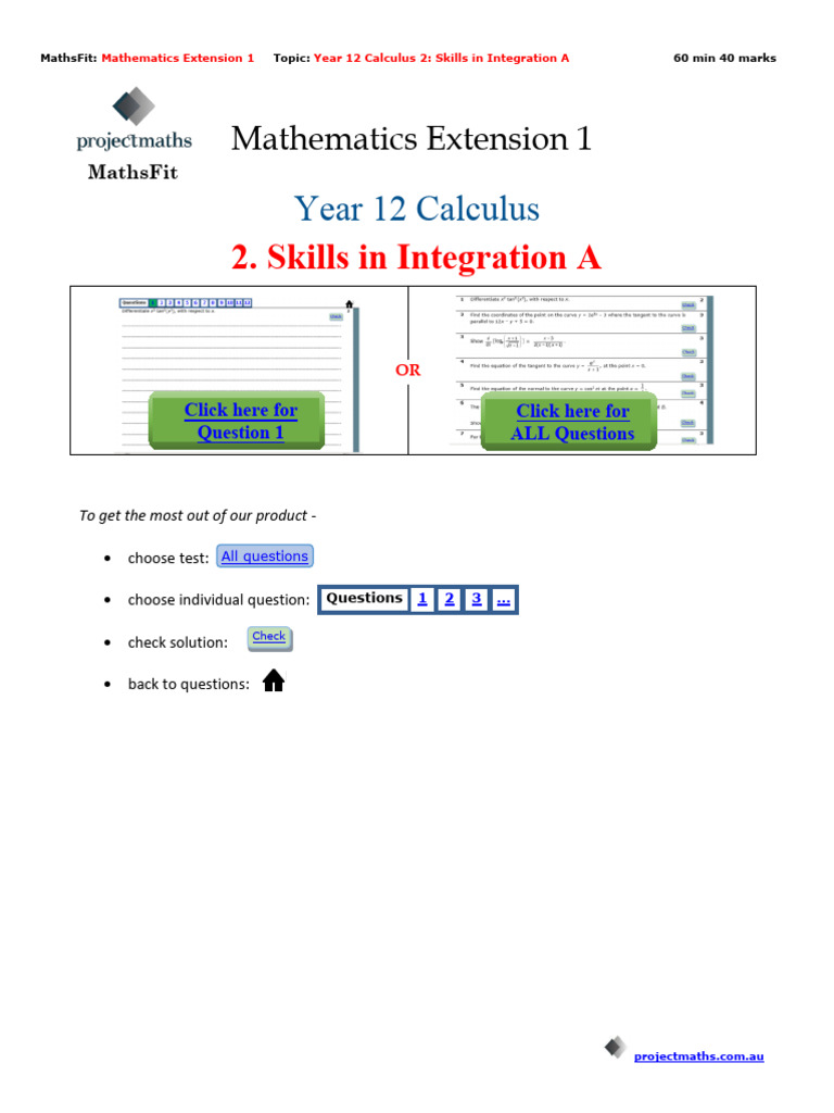 Year 12 Calculus Integration Skills | PDF | Function (Mathematics ...