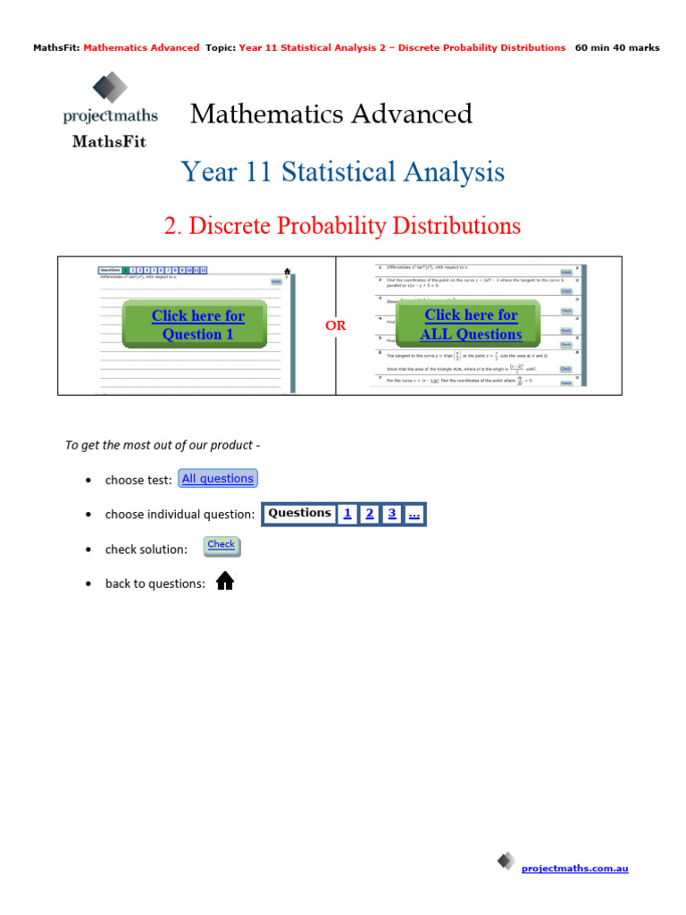 Year 11 Discrete Probability Guide | PDF | Probability Distribution ...