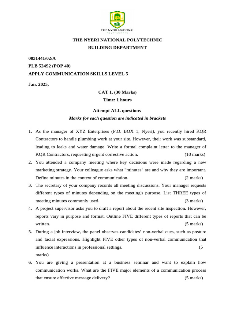 Comm Skills PLB 5-24S2 Pop 40 Cat 1 L5 | PDF