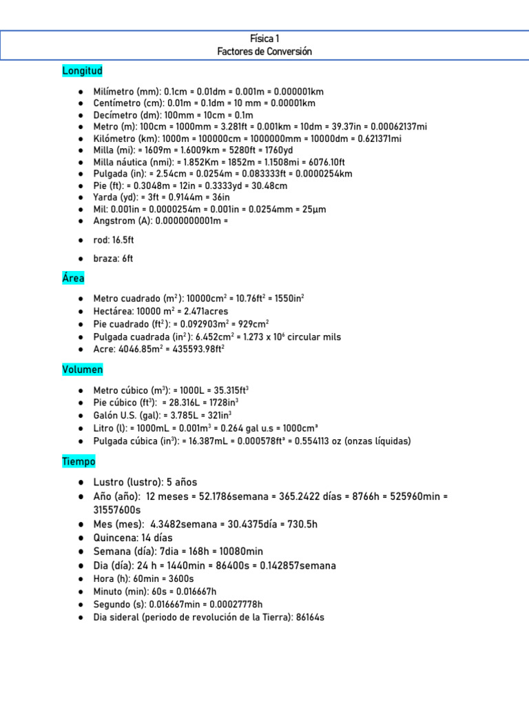 Fisica, Factores de Conversión, Finalisado | PDF | Kilogramo | Libra (masa)