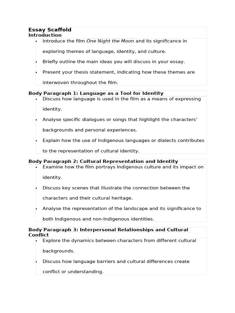 Essay Scaffold For One Night The Moon | PDF | Essays | Identity (Social ...