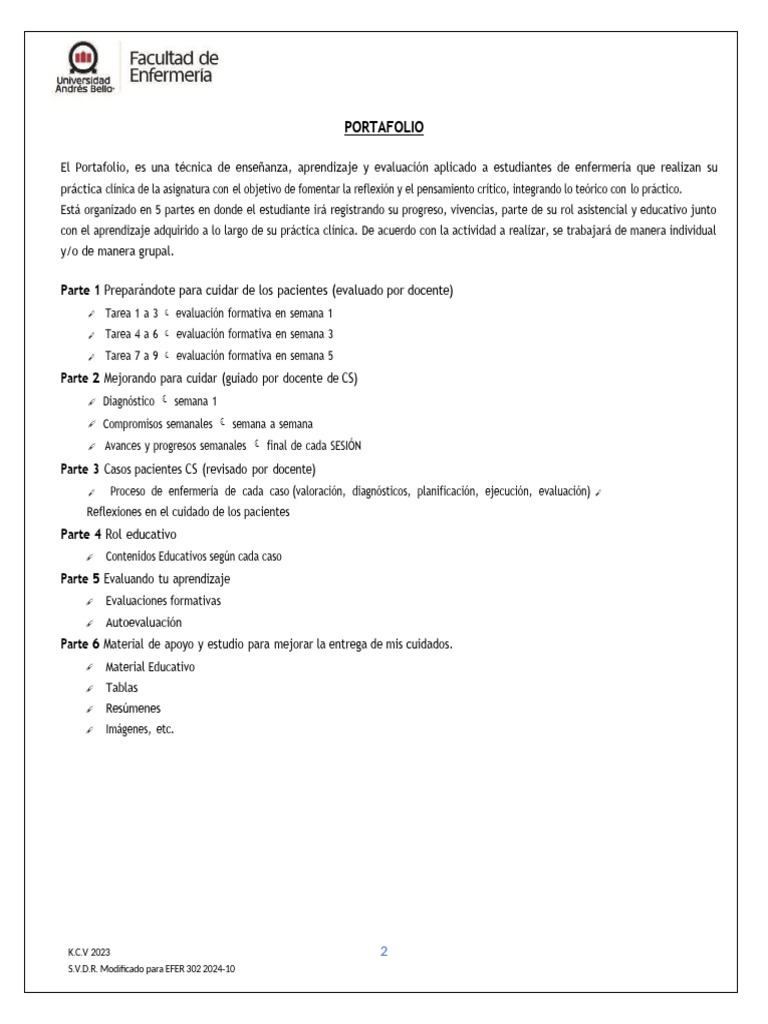 Portafolio Clinica Simulada Efer 302 202410 | PDF | Evaluación