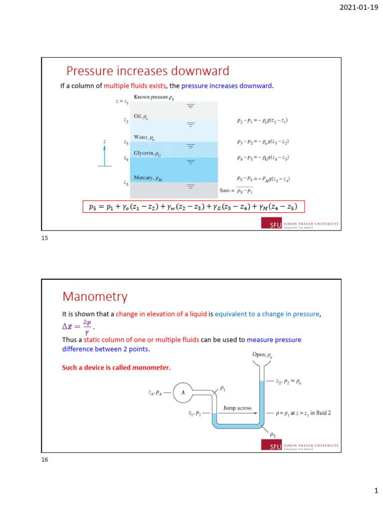 Lec5 - Manometry and Hydrostatic Forces On A Plane | PDF | Pressure | Force