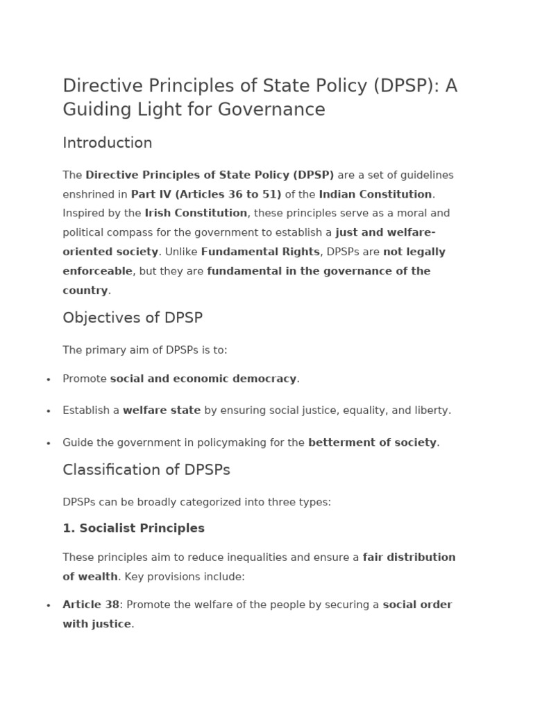 IMPORTANCE OF DIRECTIVE PRINCIPLES OF STATE POLICIES | PDF | Justice ...