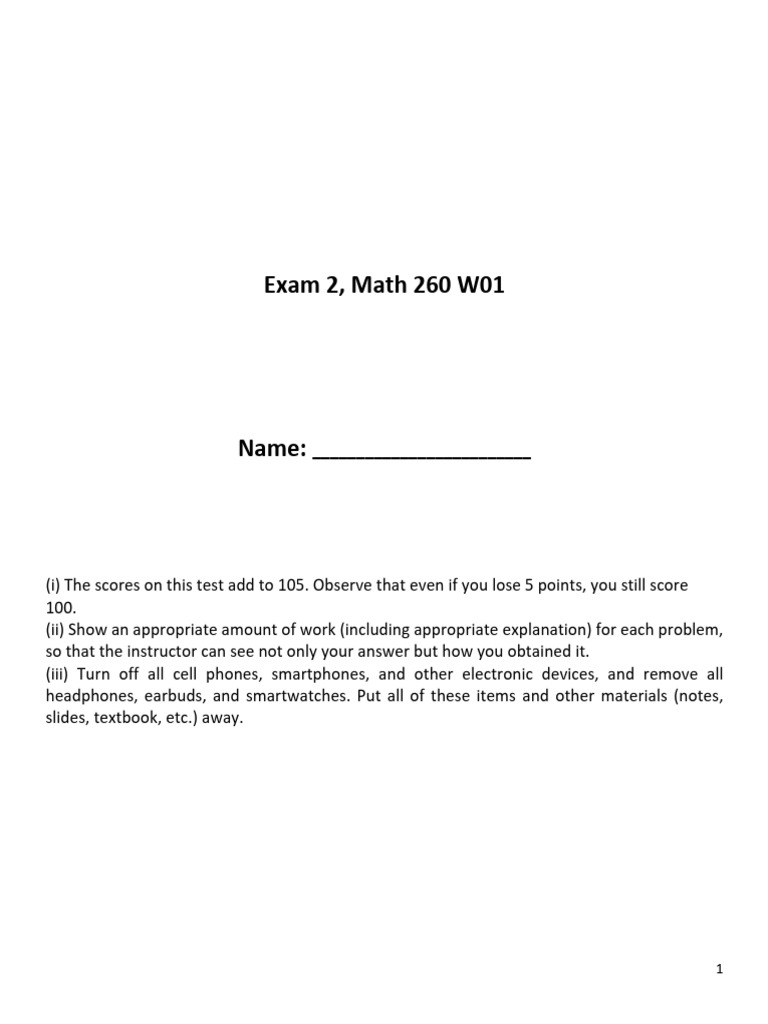 Exam2 Math260 W01 2025spring | PDF | Power Series | Mathematical Analysis