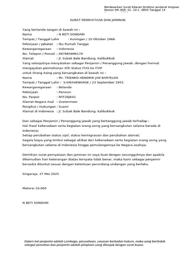 Surat Pernyataan dan Jaminan [Pdf Fillable Form] | PDF