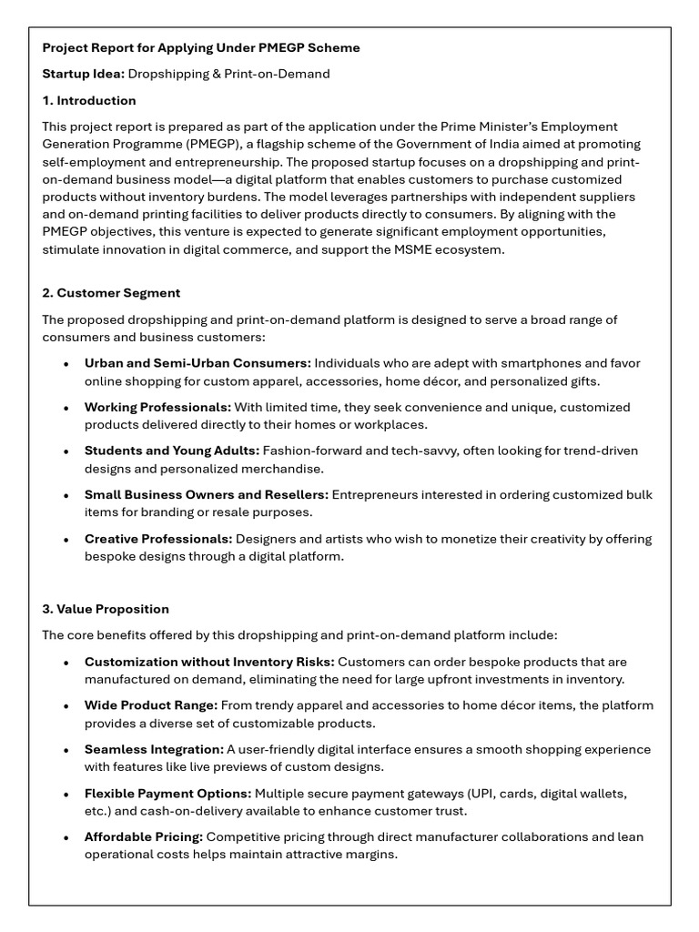 Project Report For Applying Under PMEGP Scheme | PDF | Performance ...