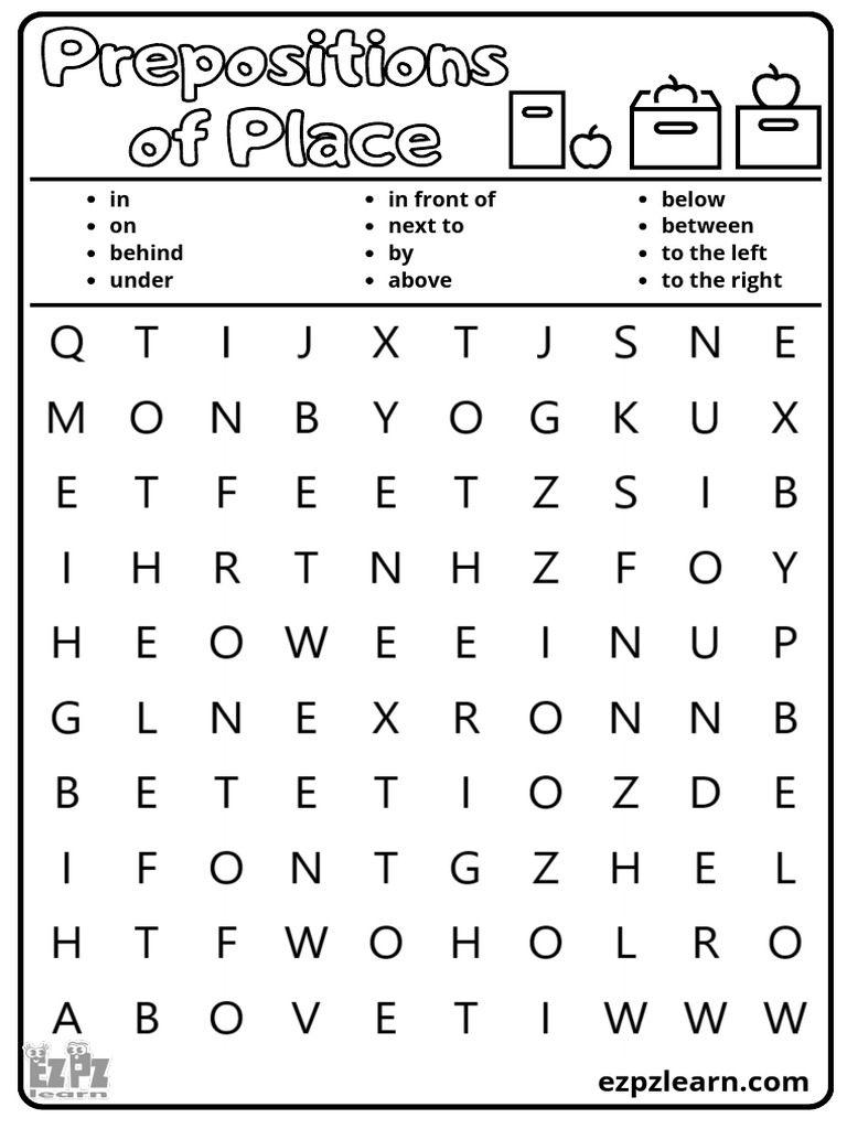 70 Prepositions Word Search | PDF
