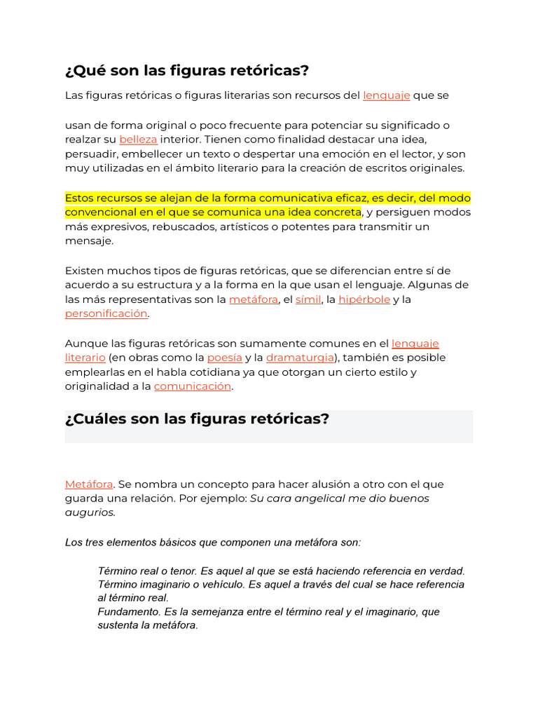 Figuras Retóricas: Definición y Tipos | PDF | Metáfora