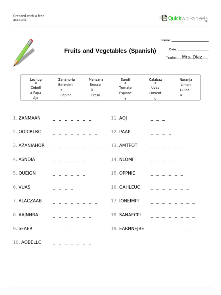 Fruits and Vegetables Practice | PDF