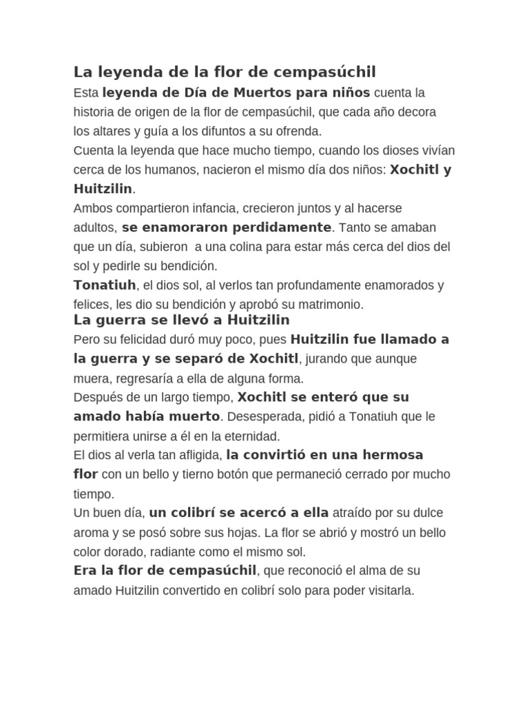 La Leyenda de La Flor de Cempasúchil | PDF