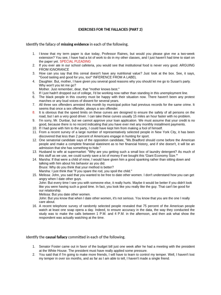 Fallacies Exercises Part 2 | PDF
