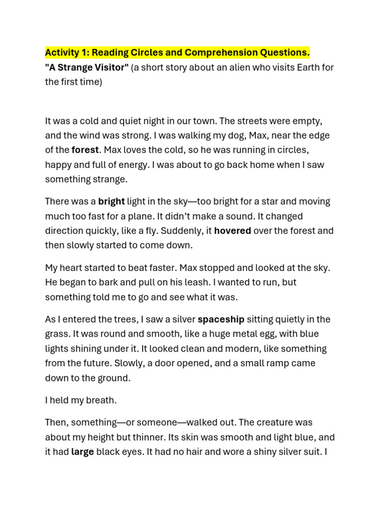 High A Strange Visitor (A Short Story About An Alien Who Visits E | PDF