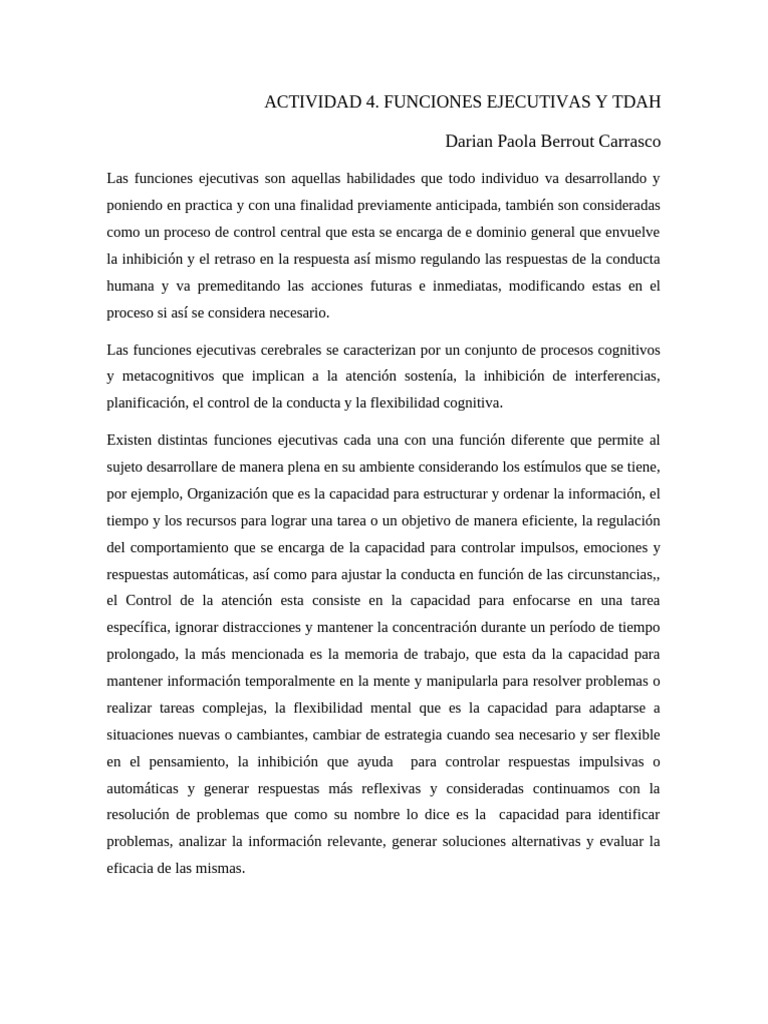 Funciones Ejecutivas y TDAH en Niños | PDF | Desorden hiperactivo y ...