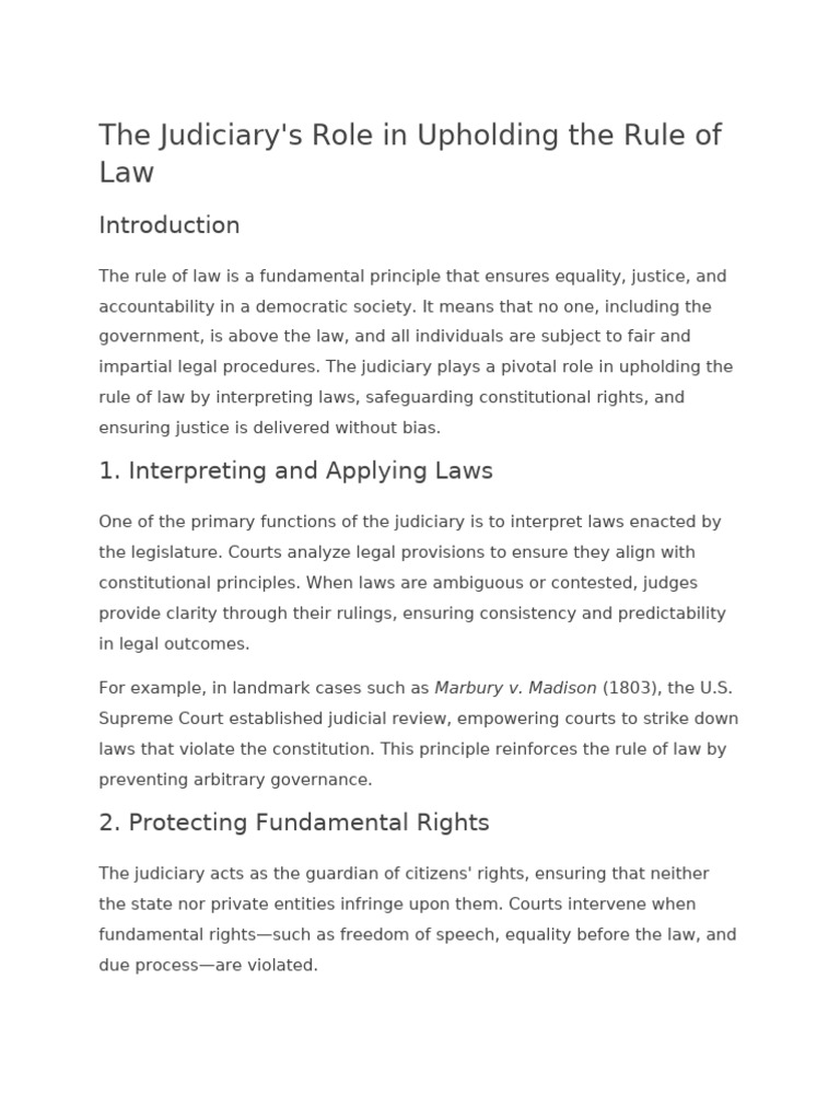 Role of Judiciary in Upholding Rule of Law | PDF | Rule Of Law | Governance