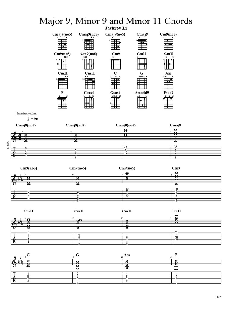 Major and Minor 9/11 Chord Guide | PDF | Guitars | Irish Musical ...