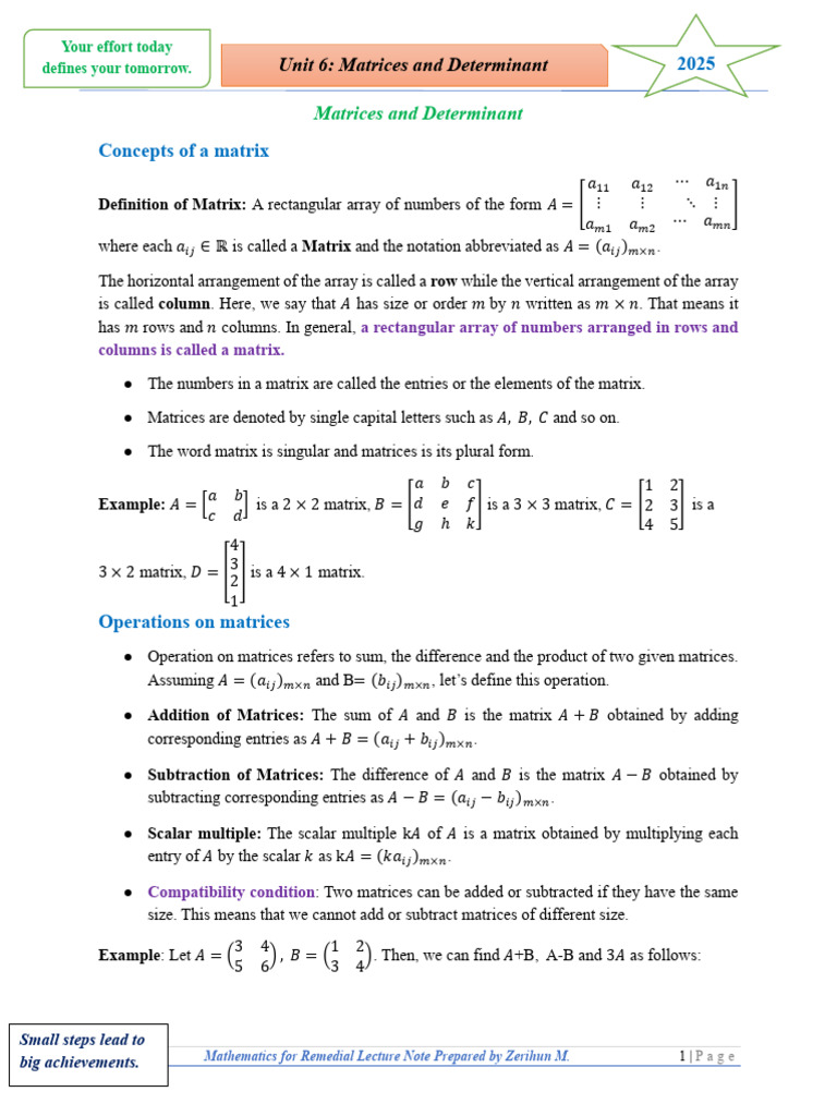 Matrices and Determinants Overview | PDF | Matrix (Mathematics ...