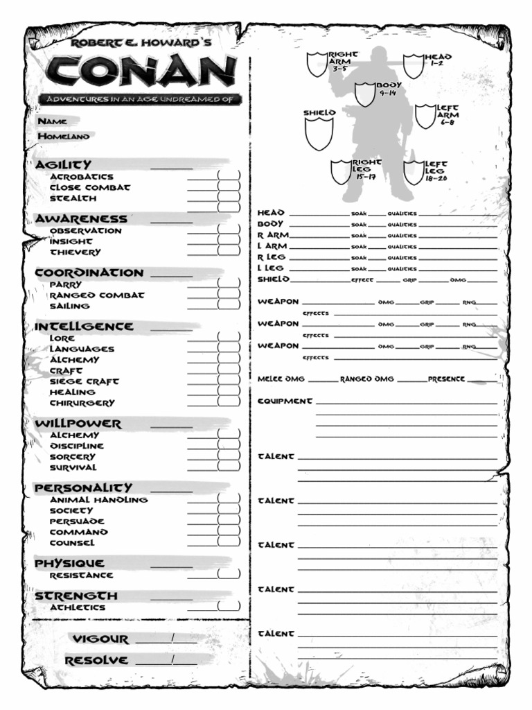Conan 2d20 - Character Sheet - Derek Hand | PDF