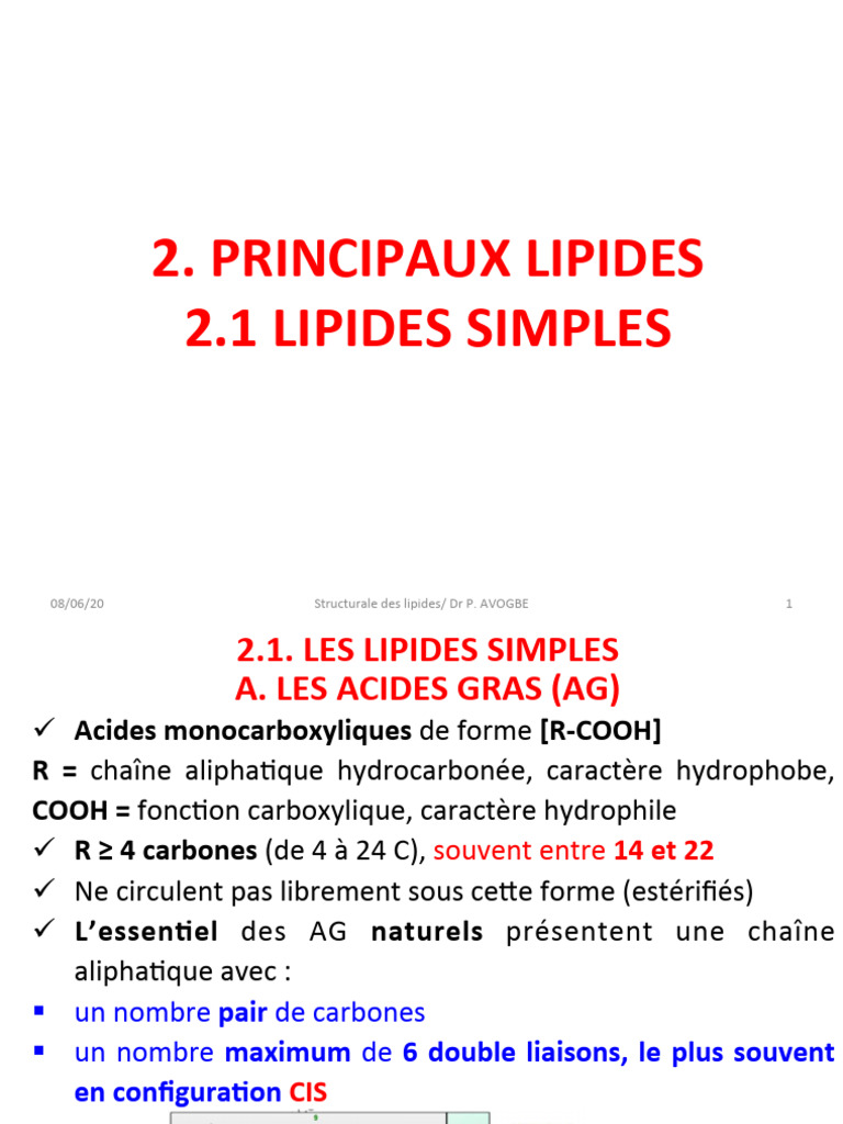Les Lipides Simples et Acides Gras | PDF | Acide gras | Lipide