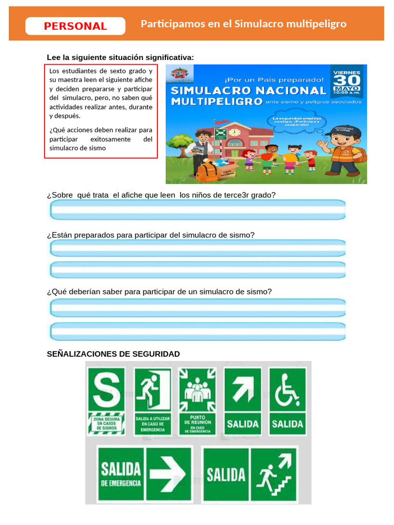 D5 A2 FICHA TUT. Participamos en El Simulacro Multipeligro | PDF