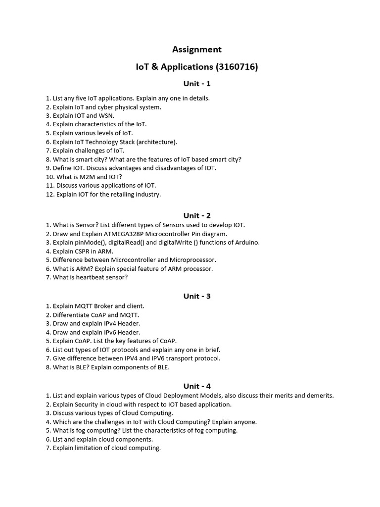 IoT Assignment - All Units | PDF | Internet Of Things | Arduino