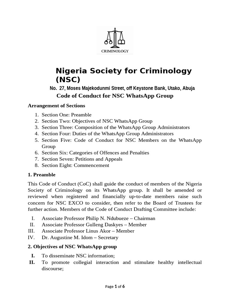 Code of Conduct For NSC WhatsApp Group - Final Copy Approved by The ...