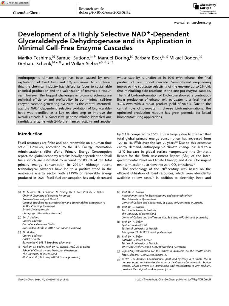 ChemSusChem - 2023 - Teshima - Development of A Highly Selective NAD ...