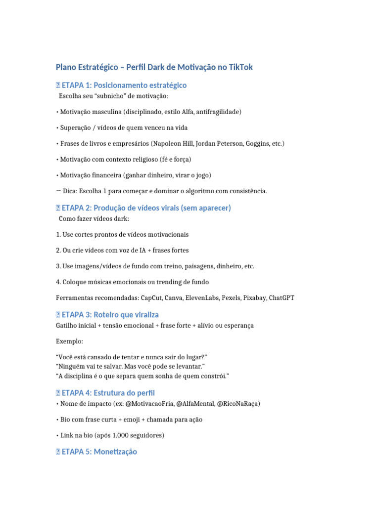 Plano Perfil Dark Tiktok | PDF