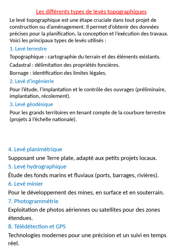 Types de levés topographiques expliqués | PDF | Topographie ...