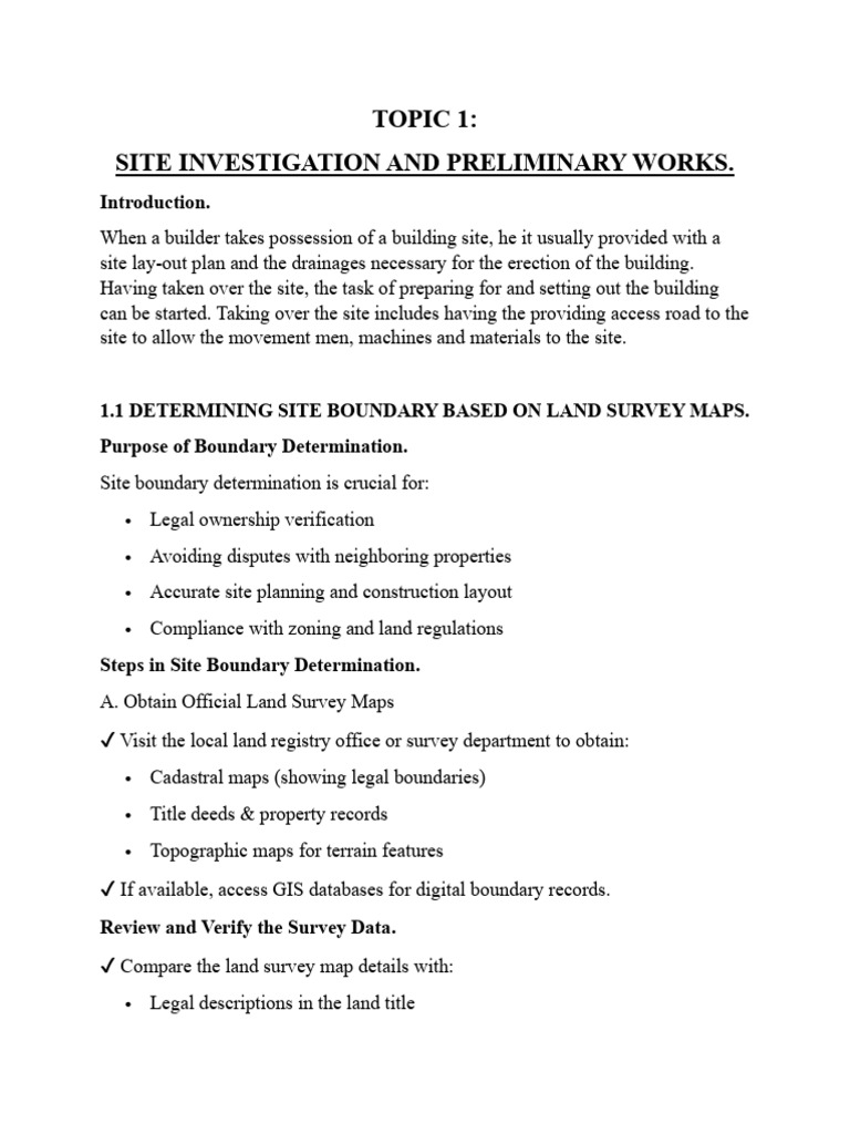 Site Investigation and Preparation Steps | PDF | Surveying ...