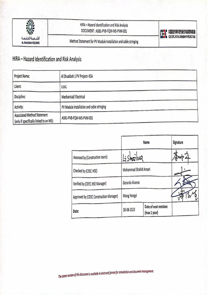 ASB1-PVB-FQM-MS-PVM-001-RA For PV Module Installation and Cable Stringing | PDF | Electrical ...