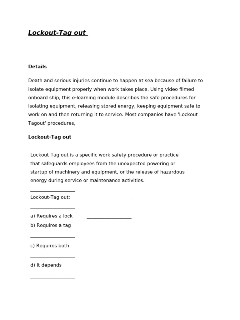8 Lock Out and Tag Out | PDF