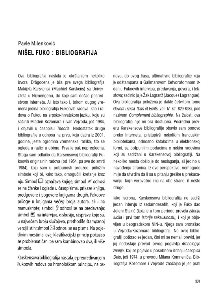 Pavle Milenković MIŠEL FUKO - BIBLIOGRAFIJA | PDF