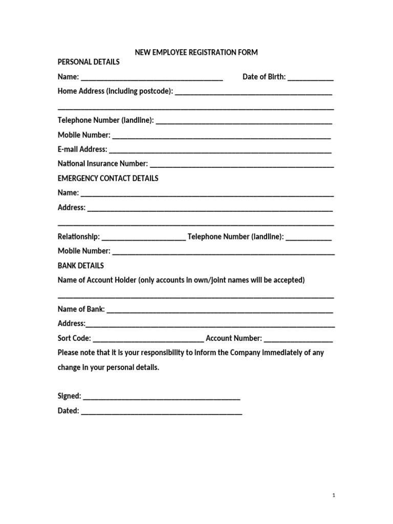 12 New Employee Registration Form | PDF