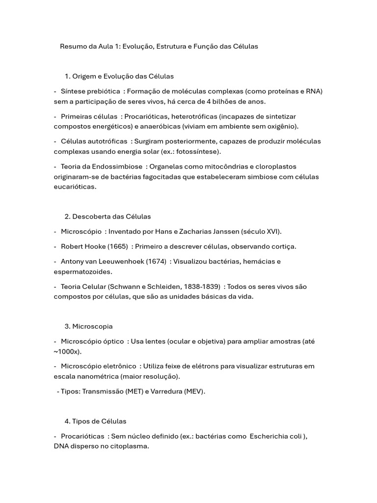 Resumo Citologia | PDF | Célula (Biologia) | Membrana celular