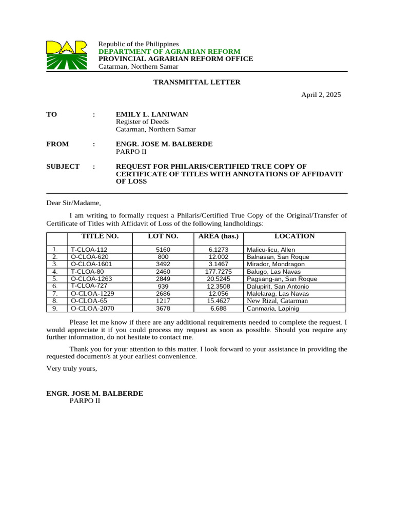 Request for Certified Title Copies | PDF