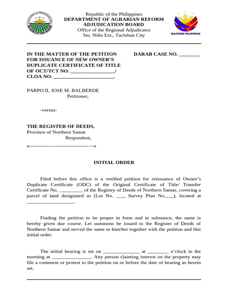 Initial Order Summons IH | PDF