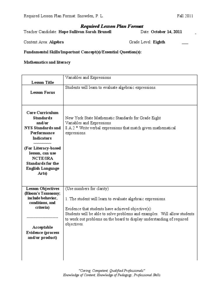 Grade 8 Algebra: Variables Lesson Plan | PDF | Lesson Plan | Applied ...