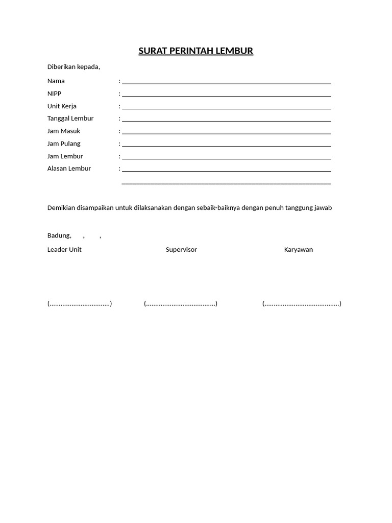 Surat Perintah Lembur Karyawan | PDF