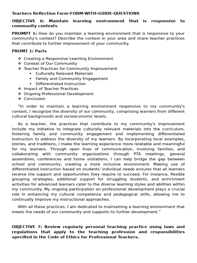 Teachers Reflection Form | PDF | Differentiated Instruction | Learning