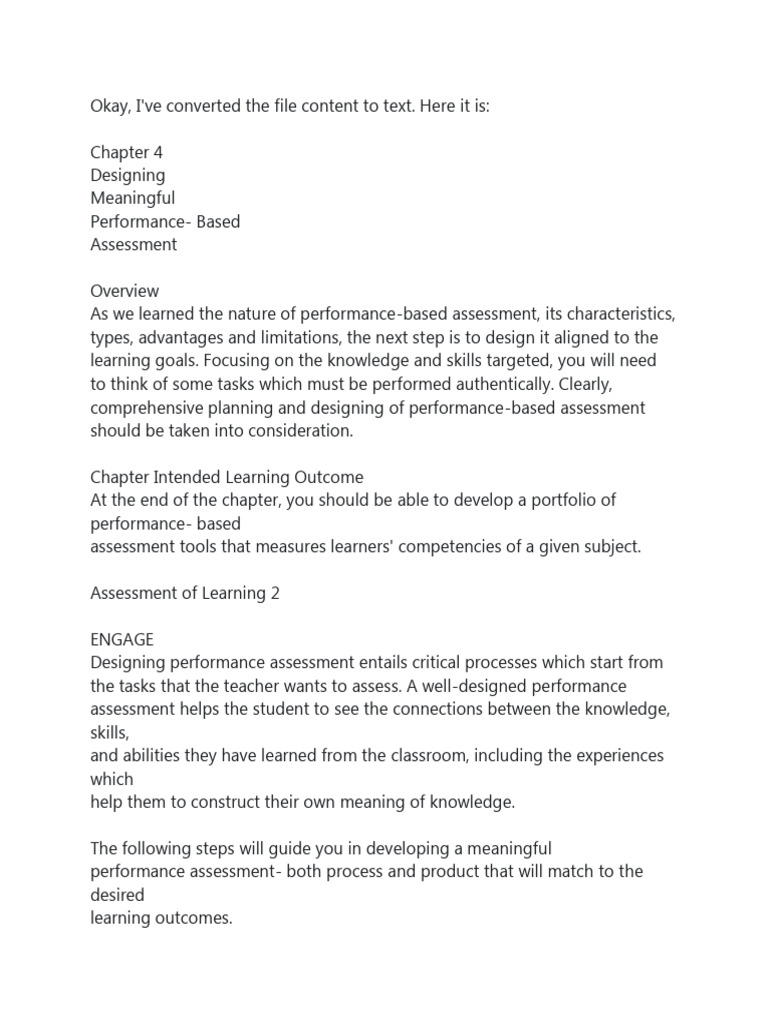 Chapter 4 Designing Meaningful Performance Based Assessment | PDF | Educational Assessment ...