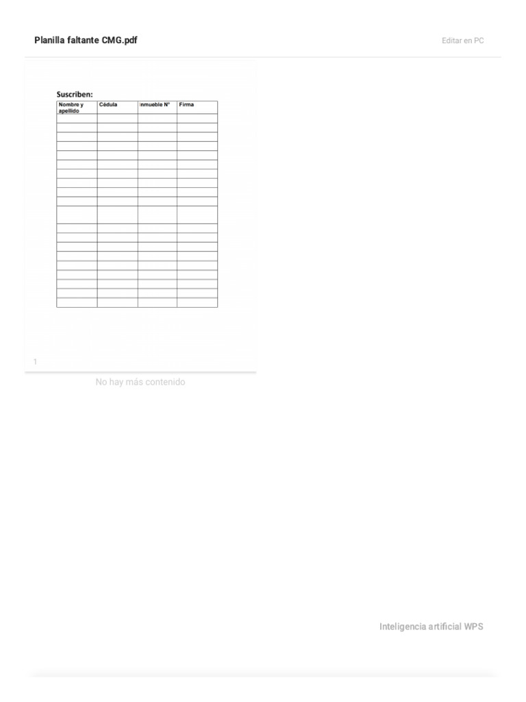 Planilla Faltante CMG | PDF